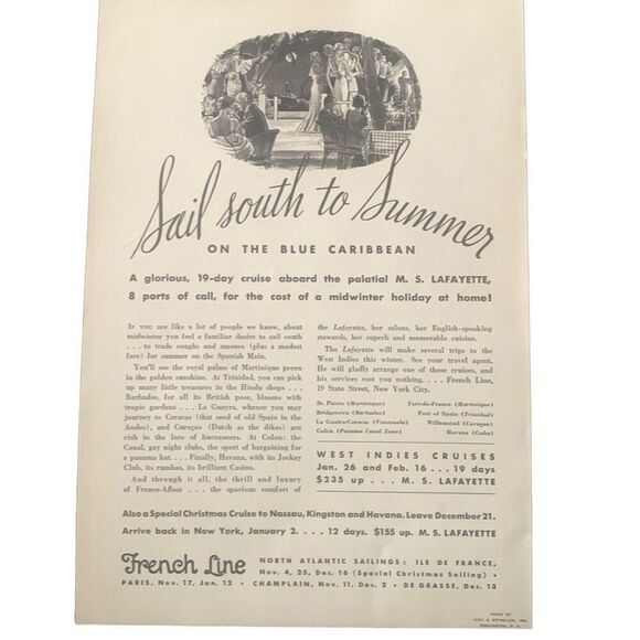French Line | Accents | Vintage 932 Frenchline Cruise Sail South To ...